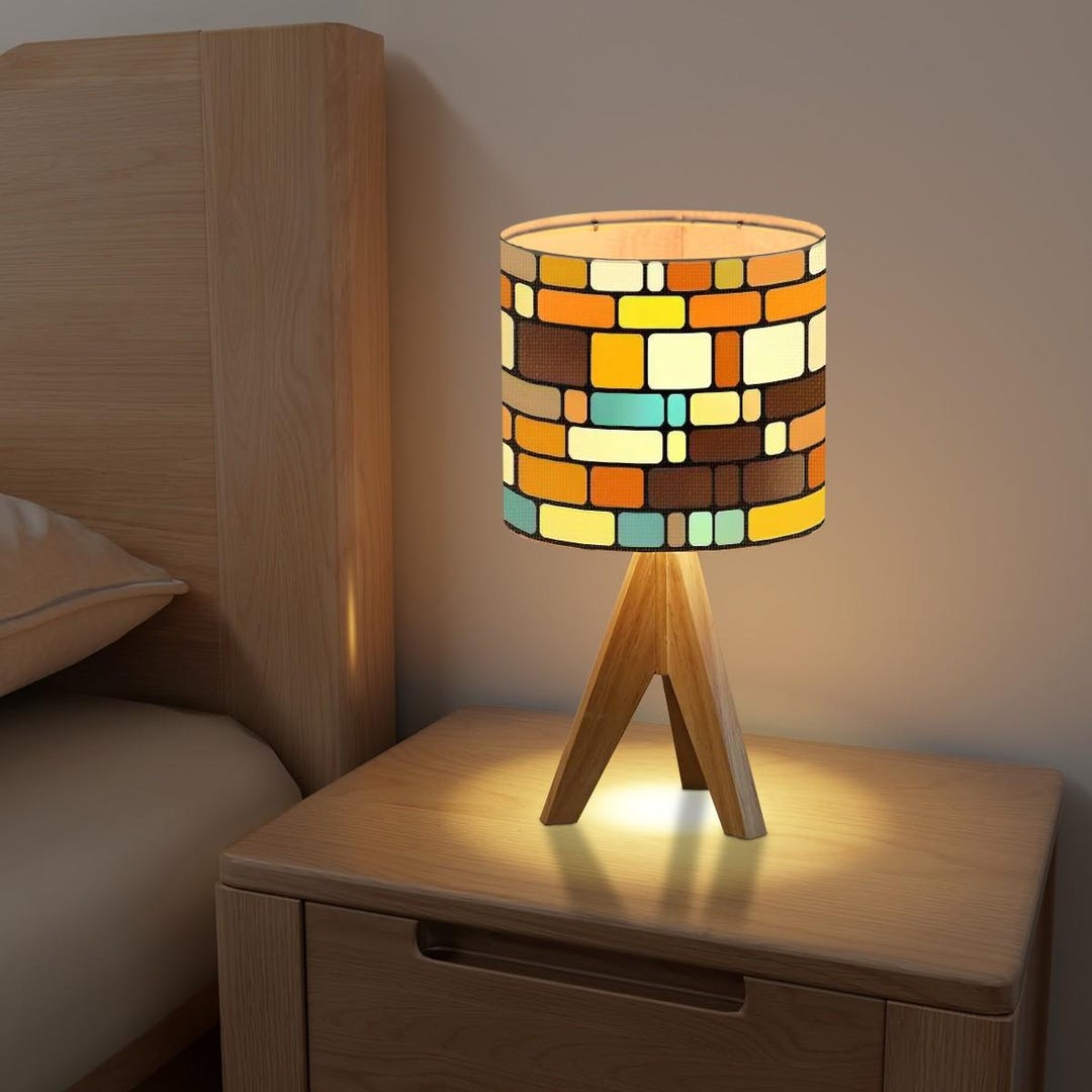Retro Neutral Stained Glass-inspired Tripod Table Lamp – Mid-century ...