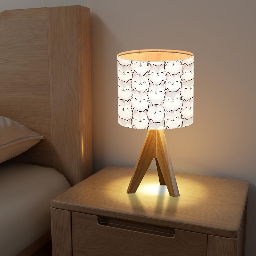 Tripod Table Lamp With Cute Line Art Kitty Cat Pattern – Adorable ...