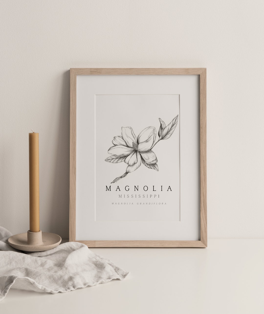 Hand-drawn Magnolia, Magnolia Flower State Print, State Flower Print ...