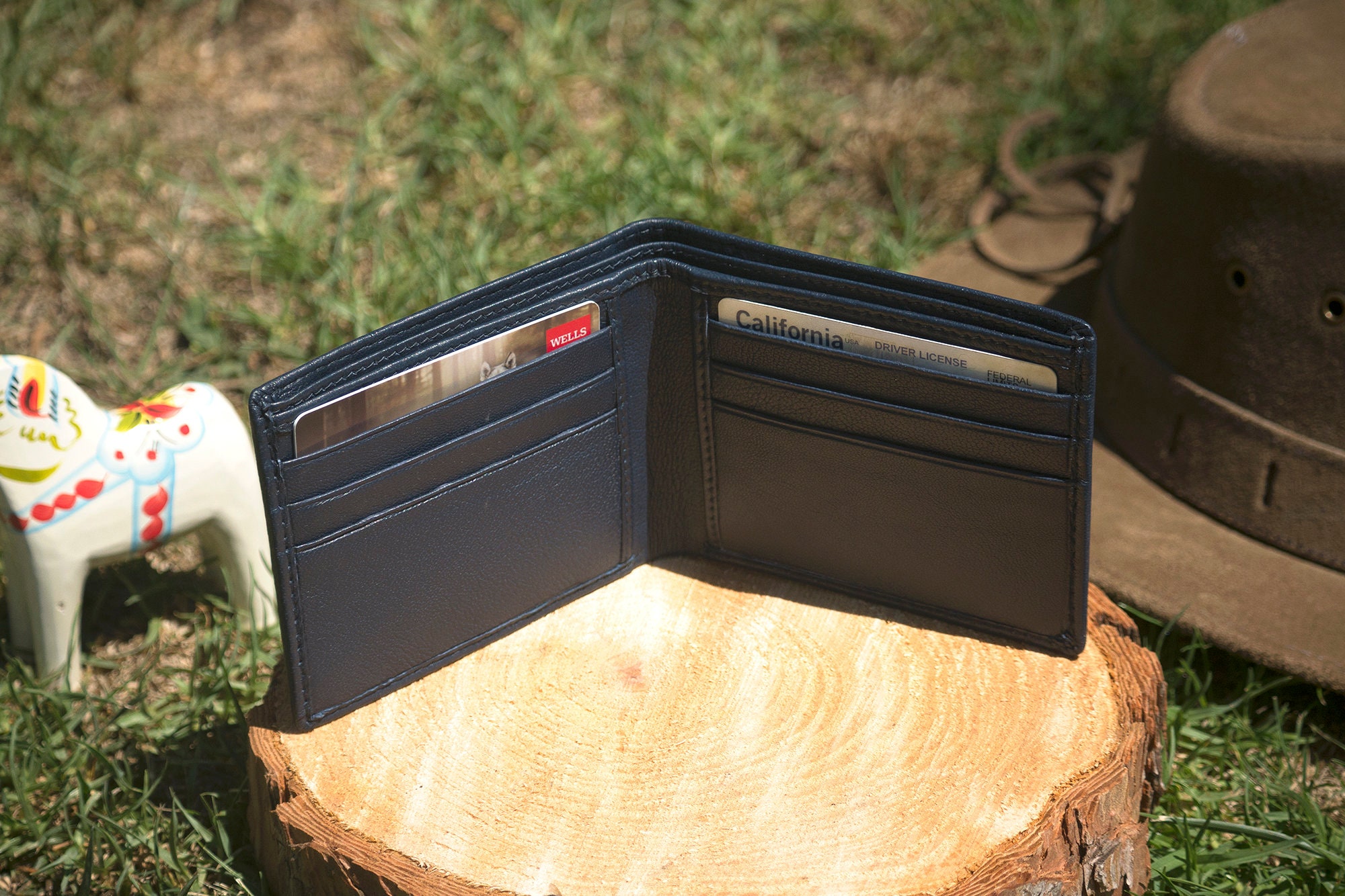 Navy Blue Men's Slim Leather Wallet - Bifold Wallet for Men ...