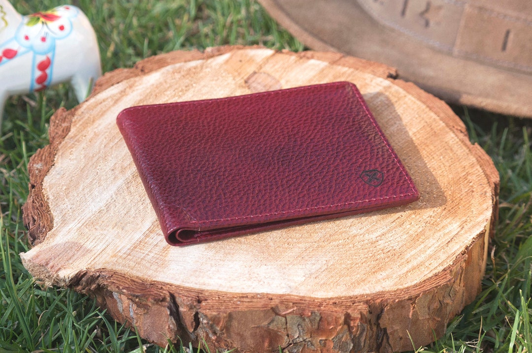 Cherry Red Leather Bifold Wallet: Slim Card Holder, Groomsmen Gift - Etsy