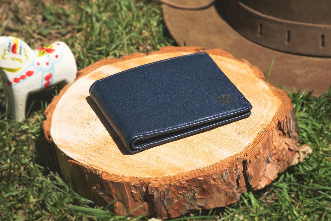 Navy Blue Men's Slim Leather Wallet - Bifold Wallet for Men ...