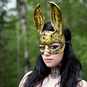 Black and Gold Leather Rabbit Mask / Leather Bunny Mask / Halloween ...