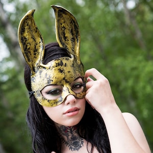 Black and Gold Leather Rabbit Mask / Leather Bunny Mask / Halloween ...