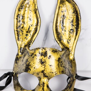 Black and Gold Leather Rabbit Mask / Leather Bunny Mask / Halloween ...