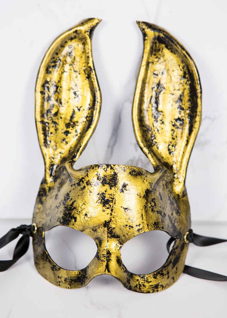 Black and Gold Leather Rabbit Mask / Leather Bunny Mask / - Etsy