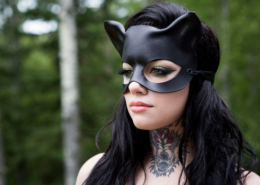 Black Leather Cat Mask / Leather Kitten Mask / Halloween Mask ...