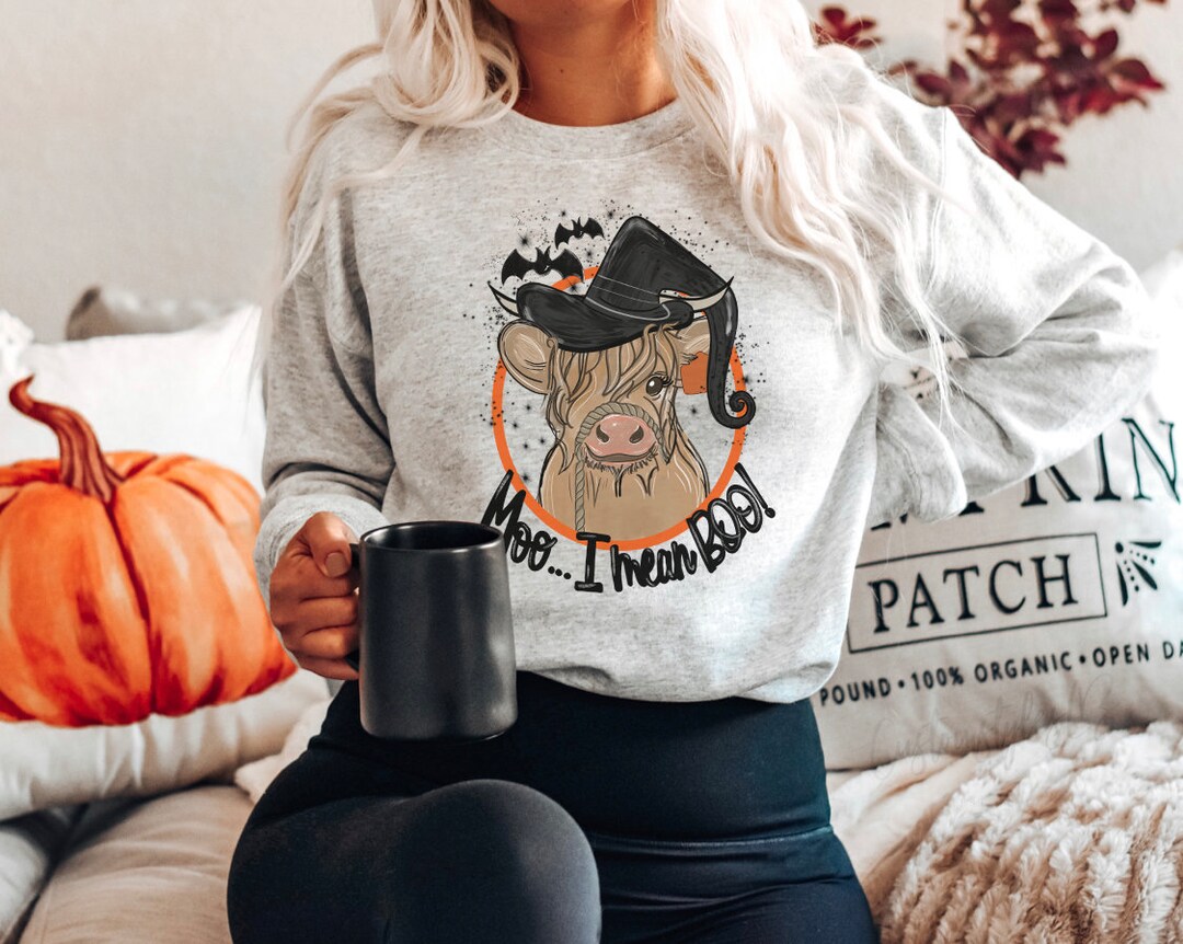 Moo I Mean Boo UNISEX Sweatshirt Halloween Longhorn Cow Cute - Etsy