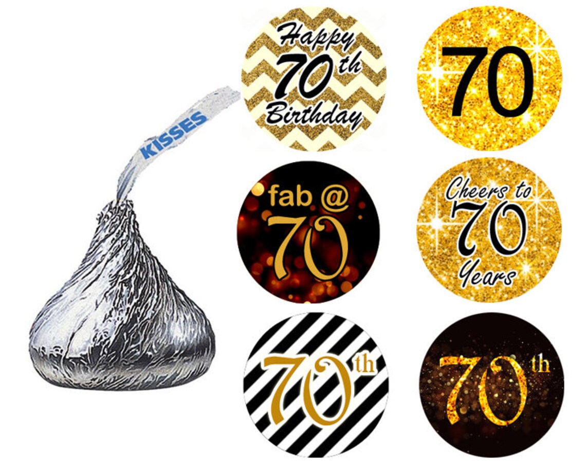 108 Hershey Kiss® Stickers 70th Birthday Gold Black Etsy