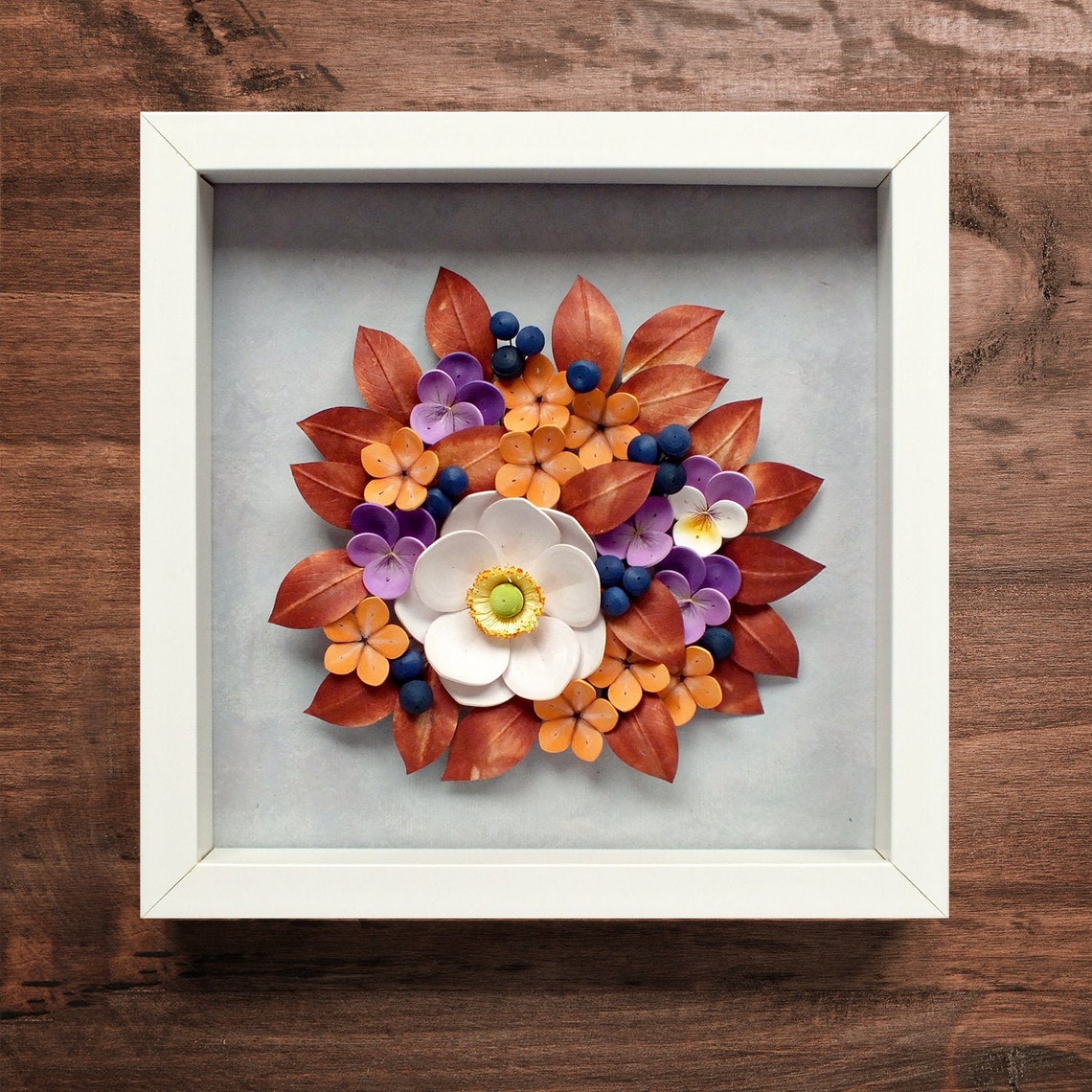 Paper Quilling Flower Arrangement Fall Colors Wall Art - Anemone Pansy ...