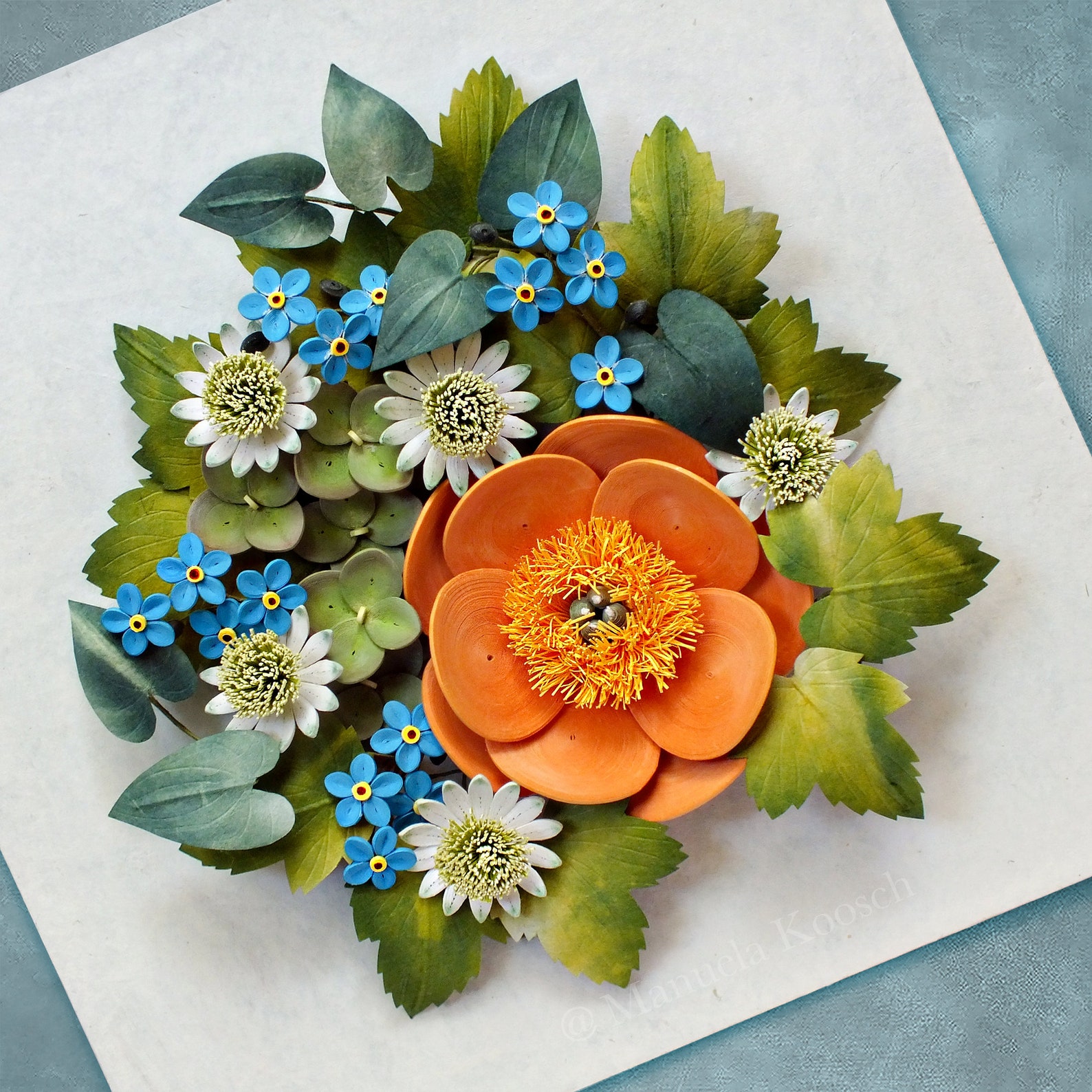Paper Quilling Peony, Forget Me Not, Astrantia, Hydrangea Wall Art ...
