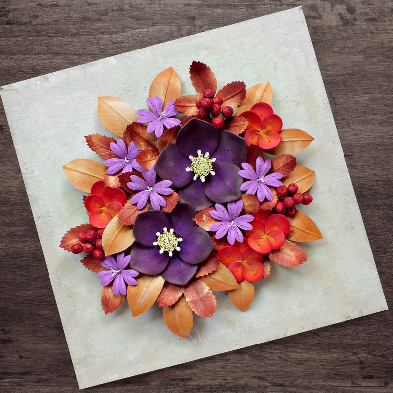 Fall Autumn Floral Bouquet 3D Paper Quilling Colorful Flowers Wall Art ...