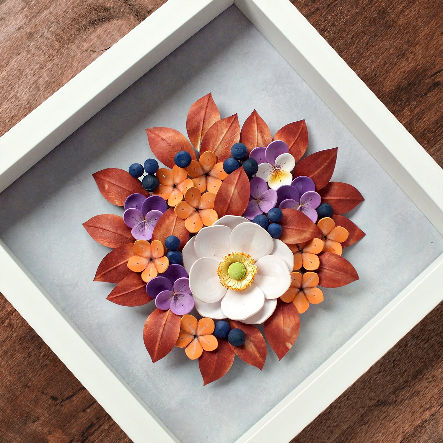 Paper Quilling Flower Arrangement Fall Colors Wall Art - Anemone Pansy ...