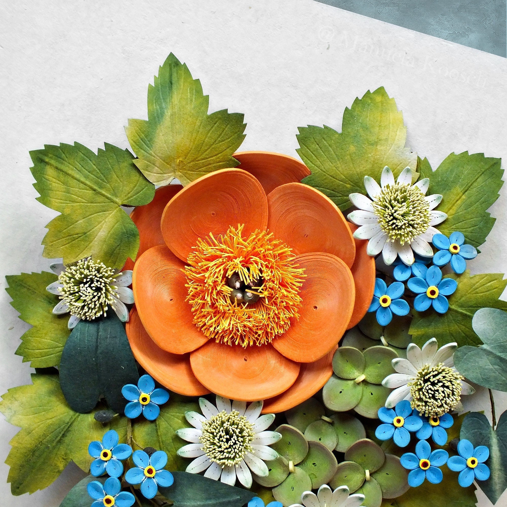 Paper Quilling Peony, Forget Me Not, Astrantia, Hydrangea Wall Art ...