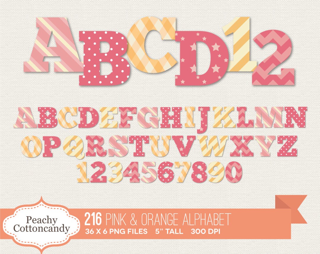 BUY 4 GET 50% OFF 216 Baby Girl Alphabet Clip Art / Pink and Orange ...