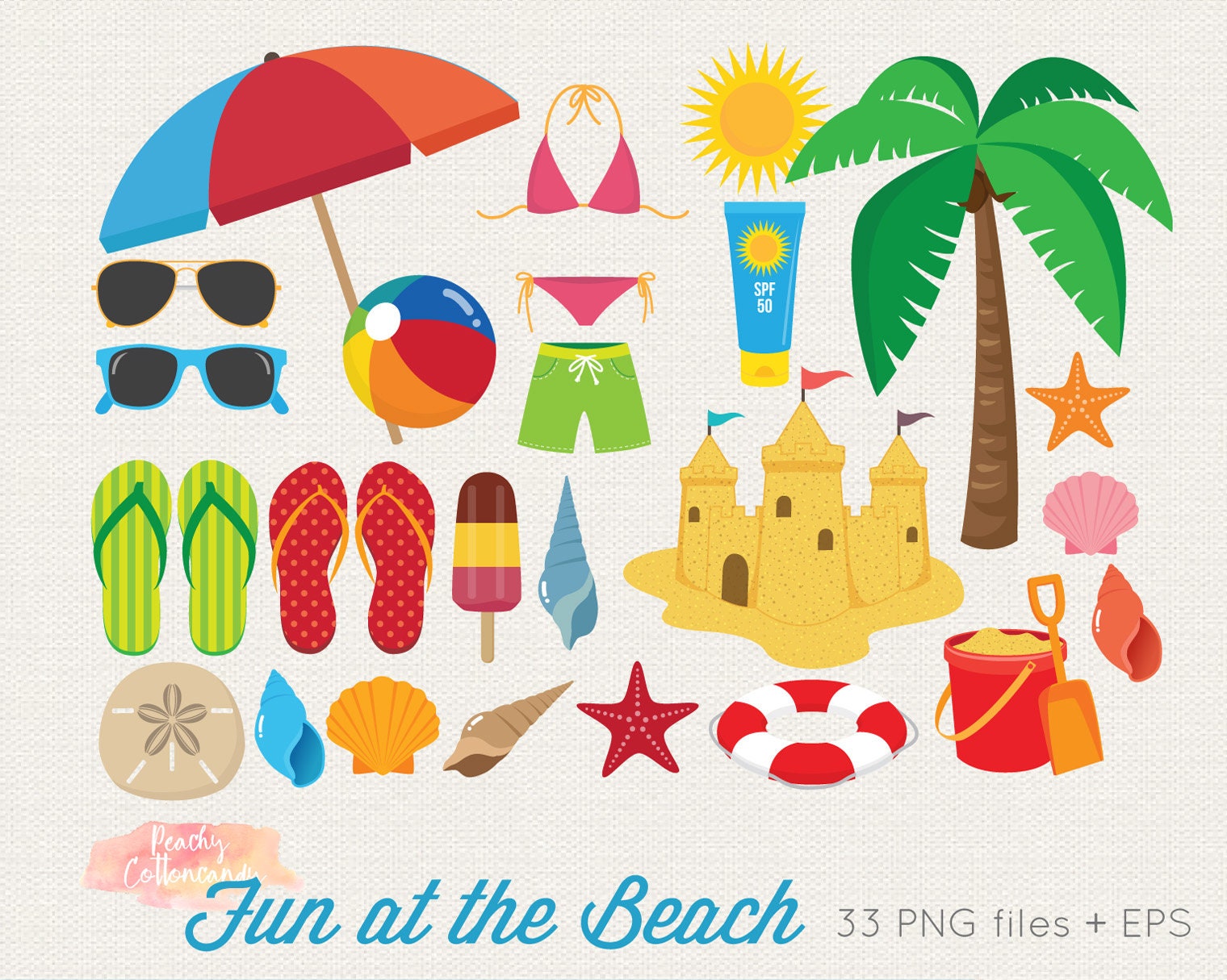 BUY 4 GET 50% OFF Beach Clipart Vector Summer Clipart - Etsy