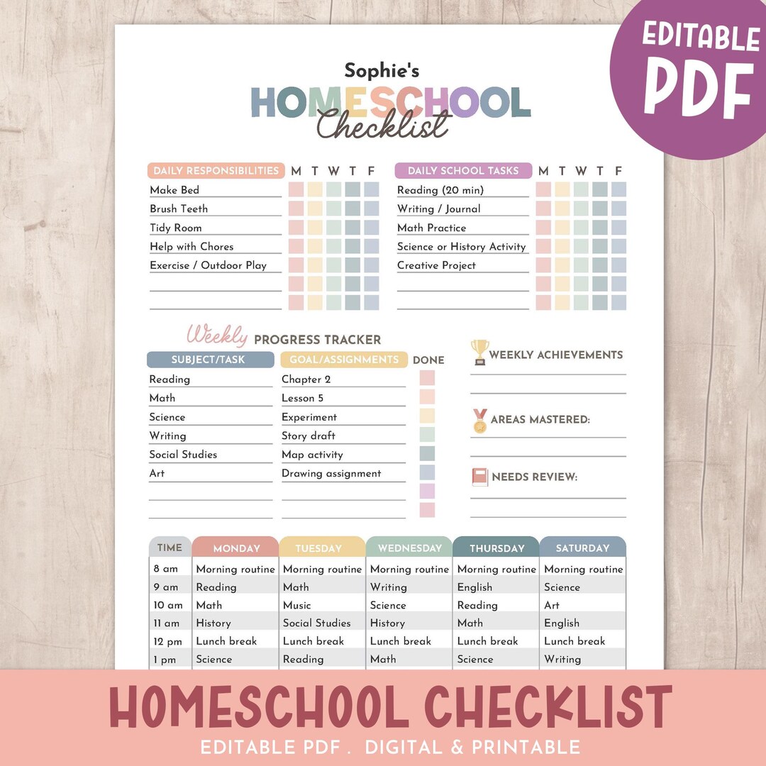 Editable Homeschool Checklist – Planner & Schedule (editable PDF) - Etsy