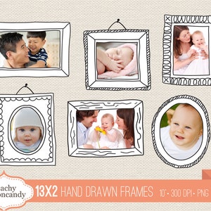 Hand Drawn Doodle Frames Clipart: 26 PNG Digital Frames (10x10 Inches ...