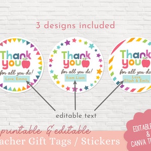 Printable Teacher Appreciation Gift Tags: Editable Thank You Stickers ...