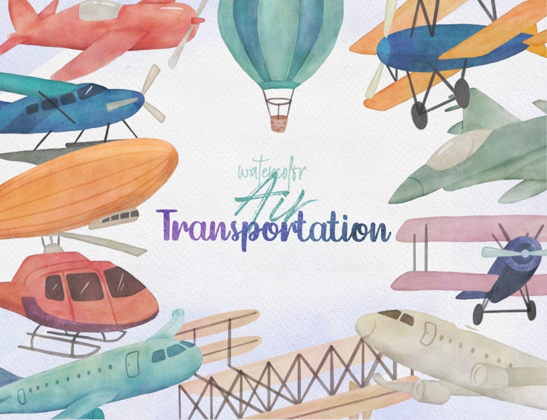 BUY 4 GET 50% OFF Watercolor Air Transportation Airplane Clipart - Air ...