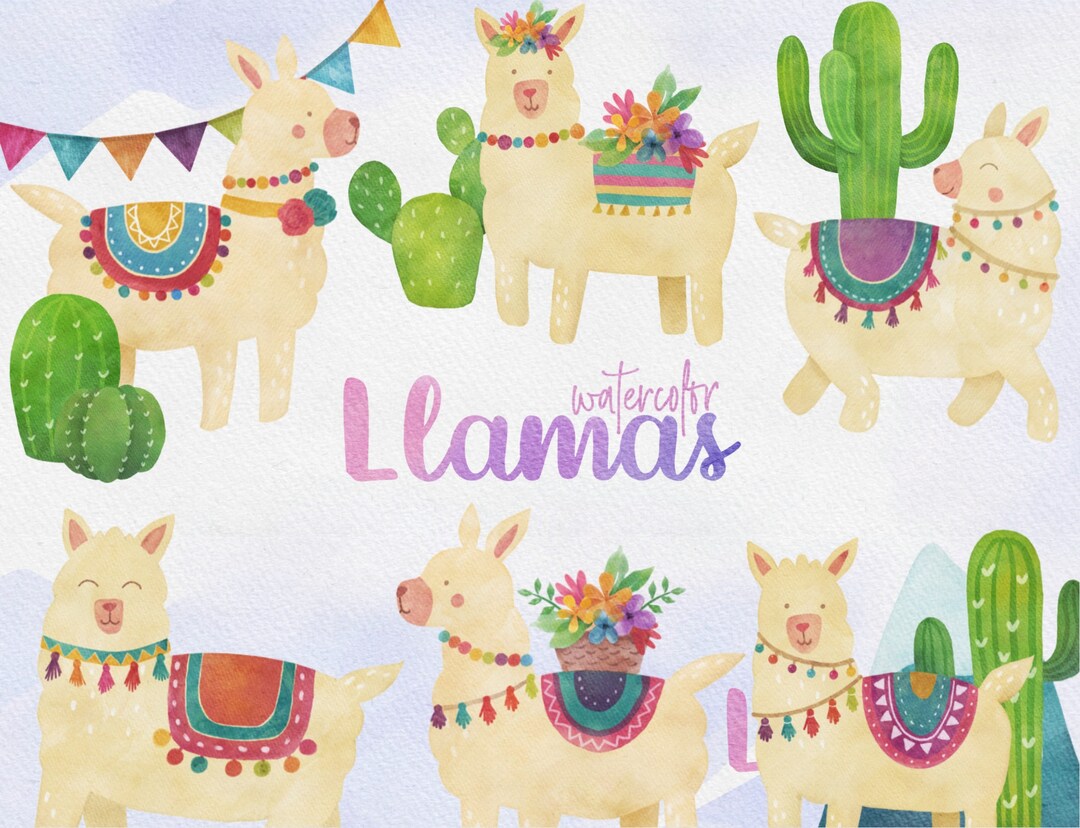 BUY 4 GET 50% OFF Watercolor Llama Clipart - Llamas Clip Art - Cute ...