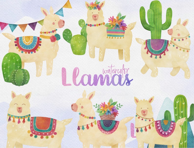 BUY 4 GET 50% OFF Watercolor Llama Clipart Llamas Clip Art - Etsy