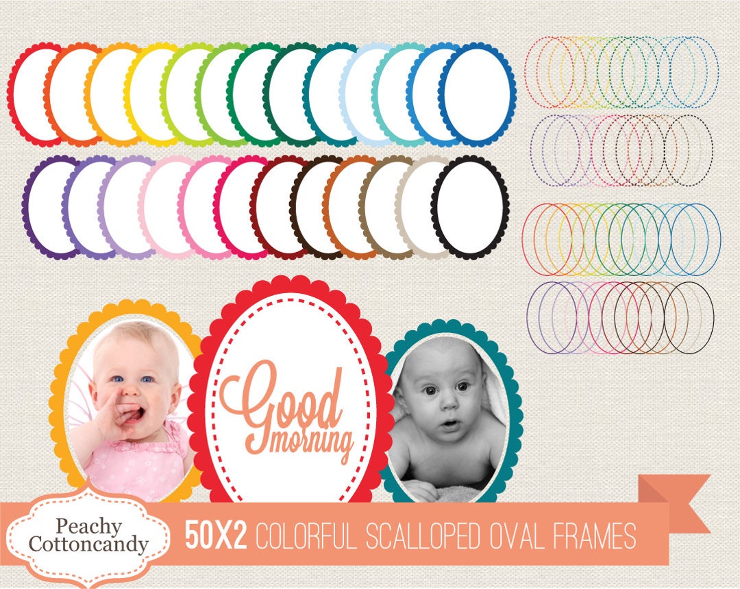 BUY 4 GET 50% OFF 100 Colorful Scalloped Oval Frames Clip Art ...