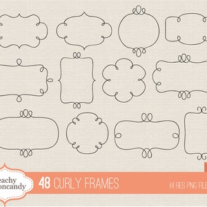 48 Hand-drawn Curly Frames Clipart: Doodle Frames (digital Download) - Etsy