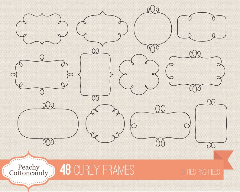 48 Hand-drawn Curly Frames Clipart: Doodle Frames (digital Download) - Etsy