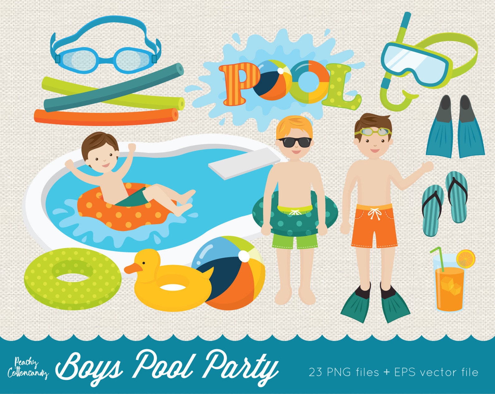 BUY 4 GET 50% OFF Boys Pool Party Clipart Boy Pool Party - Etsy