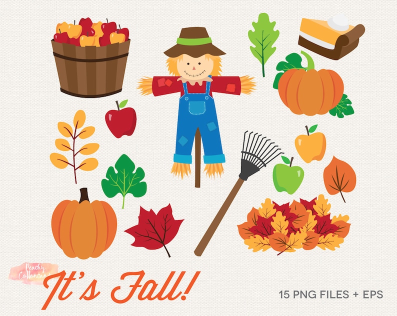 Fall Clipart Set: Pumpkins, Leaves, Scarecrow (digital Download) - Etsy