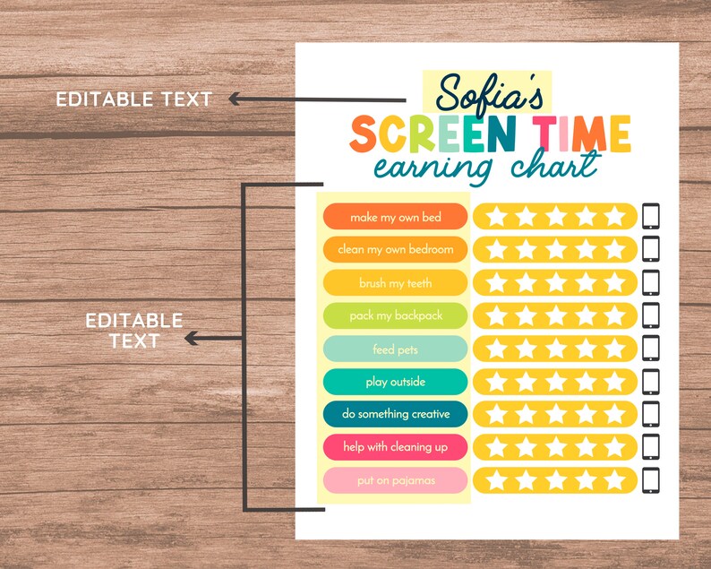 Editable Kids Screen Time Checklist: Chore Chart (canva & PDF) - Etsy