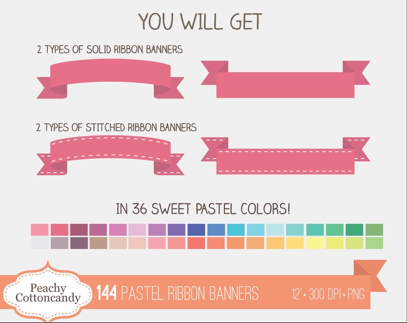BUY 4 GET 50% OFF 144 Pastel Digital Ribbon Banners Clipart - Etsy