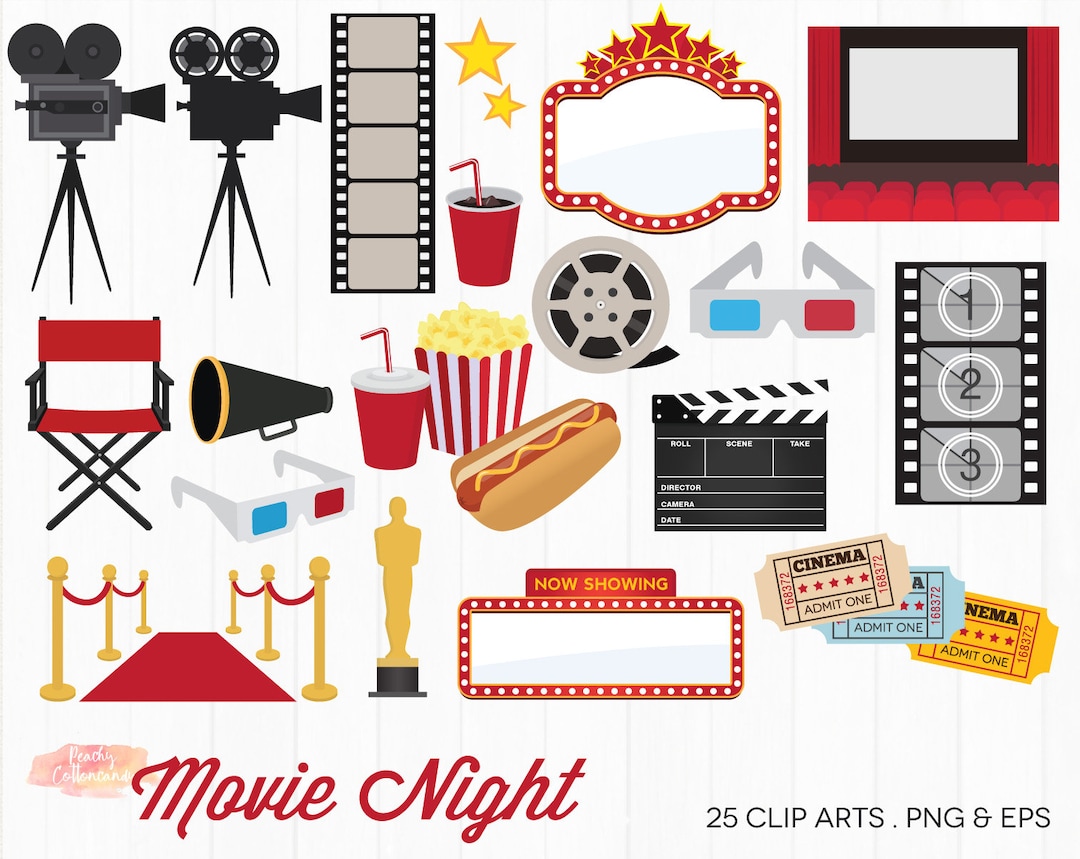Movie Night Clipart: Cinema Graphics, PNG & EPS (digital Download) - Etsy