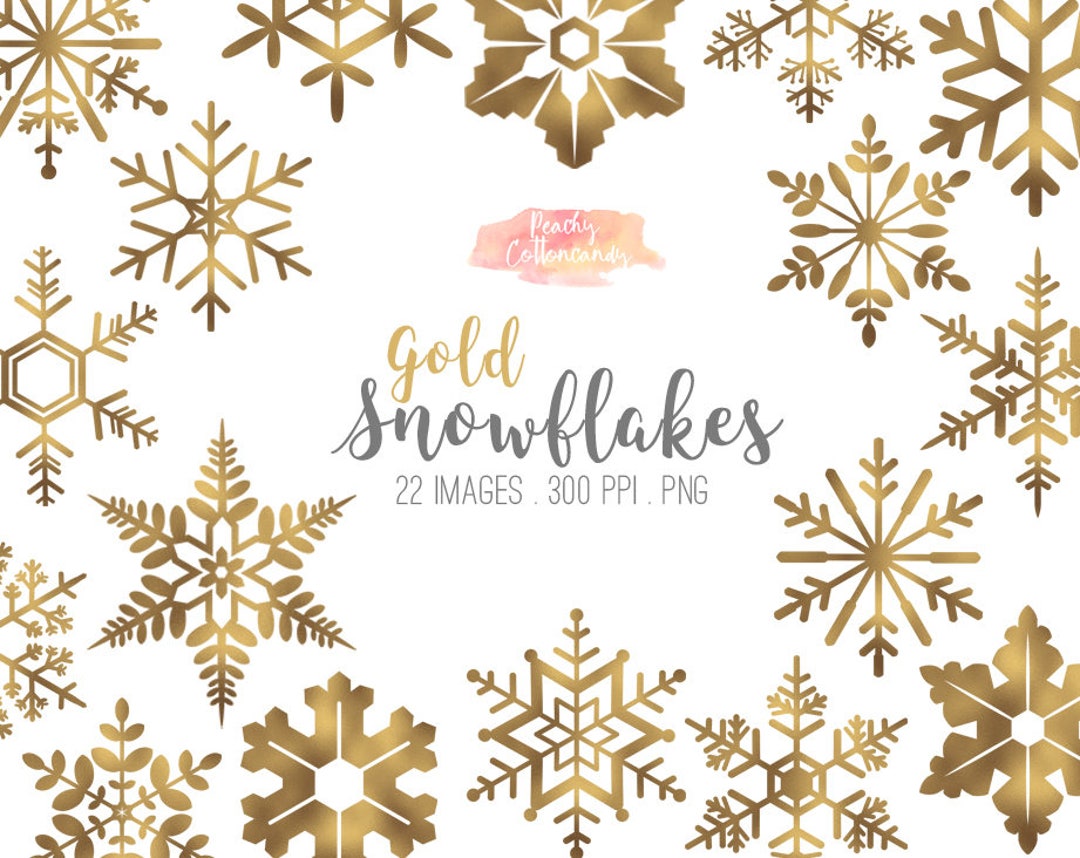BUY 4 GET 50% OFF 20 Gold Snowflakes Clip Art / Golden Snowflake ...