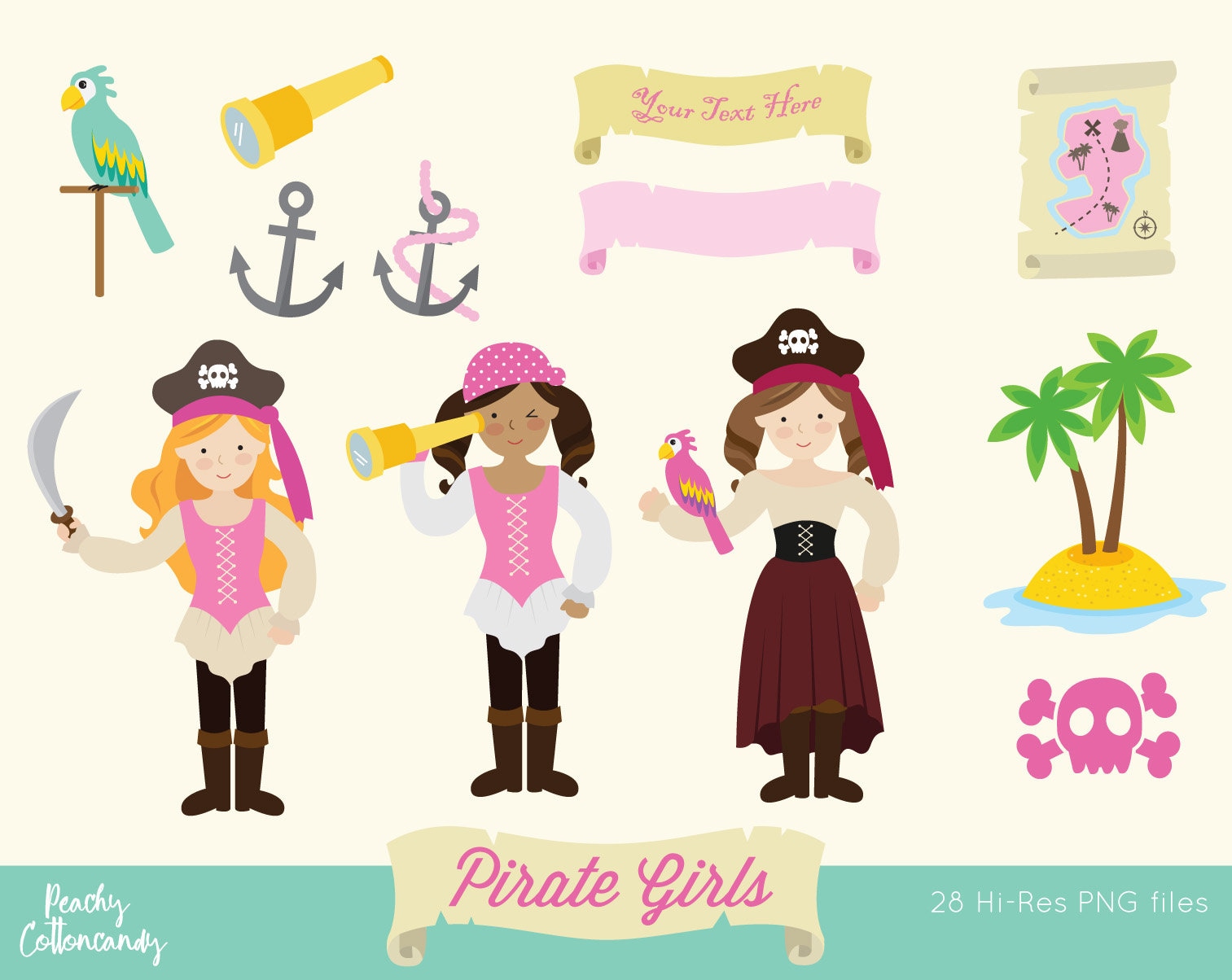 BUY 4 GET 50% OFF Pirate Girls Clipart Girl Pirate Clip Art - Etsy