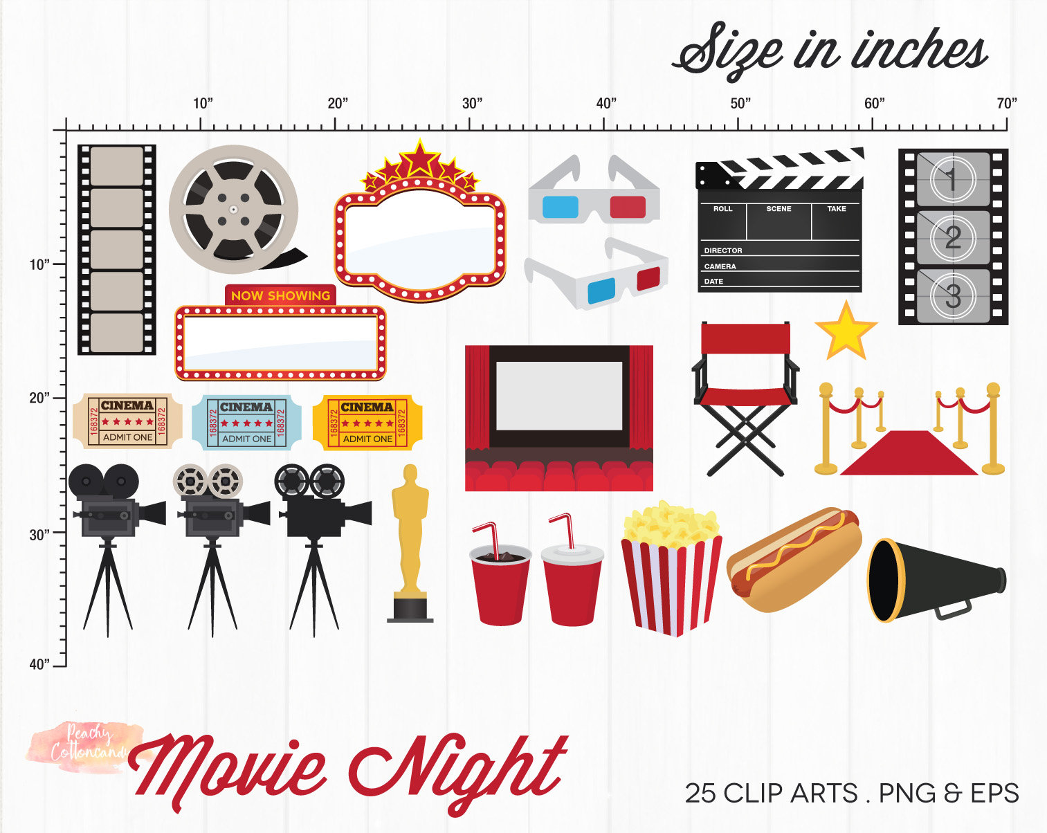 Movie Night Clipart: Cinema Graphics, PNG & EPS (digital Download) - Etsy