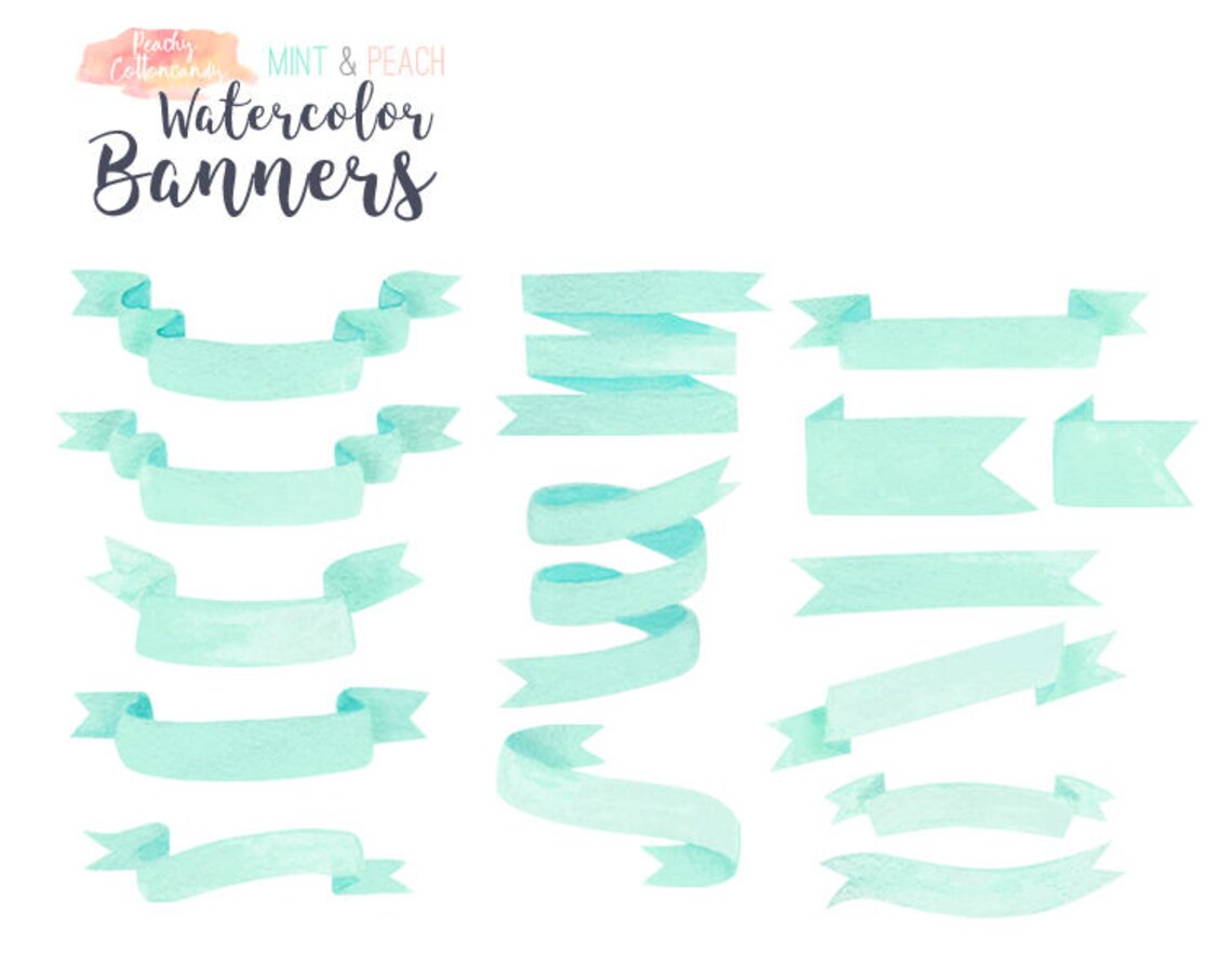 BUY 4 GET 50% OFF Watercolor Ribbon Banner Clip Art in Peach & - Etsy