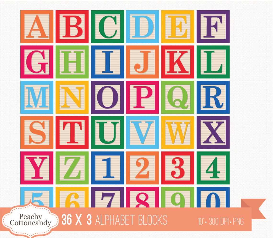 Alphabet Blocks Clipart: 36 Colorful Digital Graphics (commercial Use ...