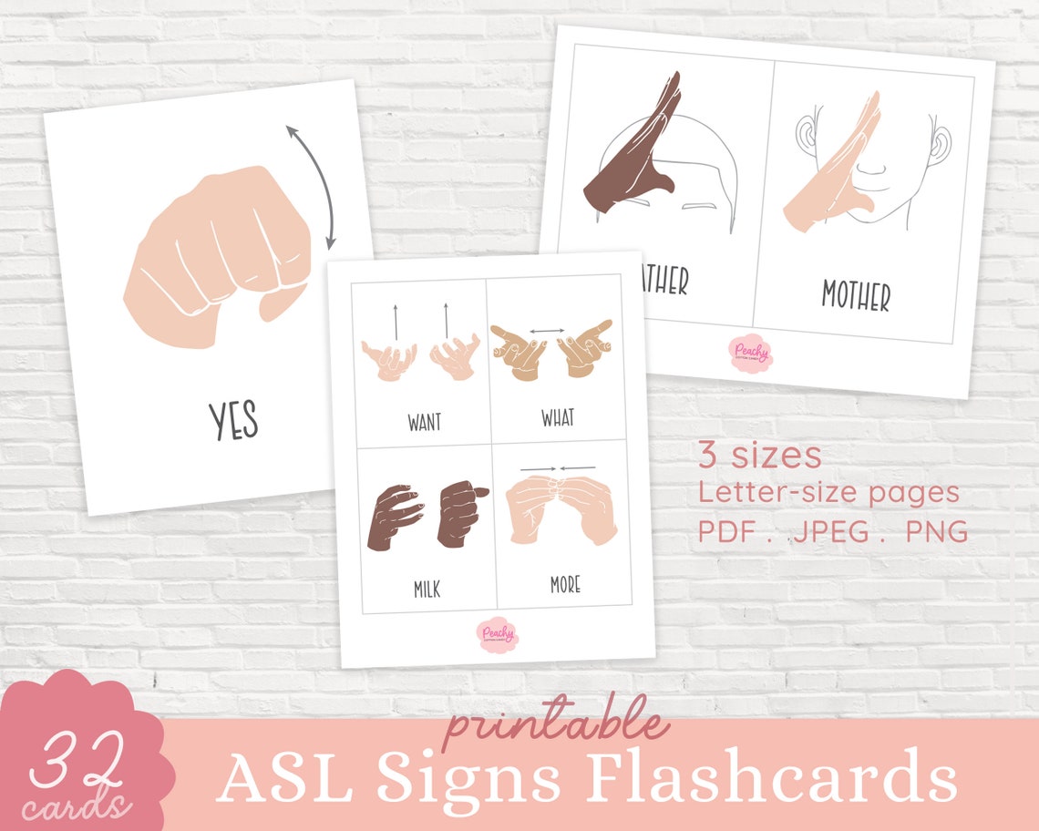 Printable ASL Flash Cards: Montessori Sign Language (32 Cards) - Etsy