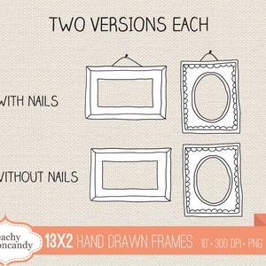 Hand Drawn Doodle Frames Clipart: 26 PNG Digital Frames (10x10 Inches ...