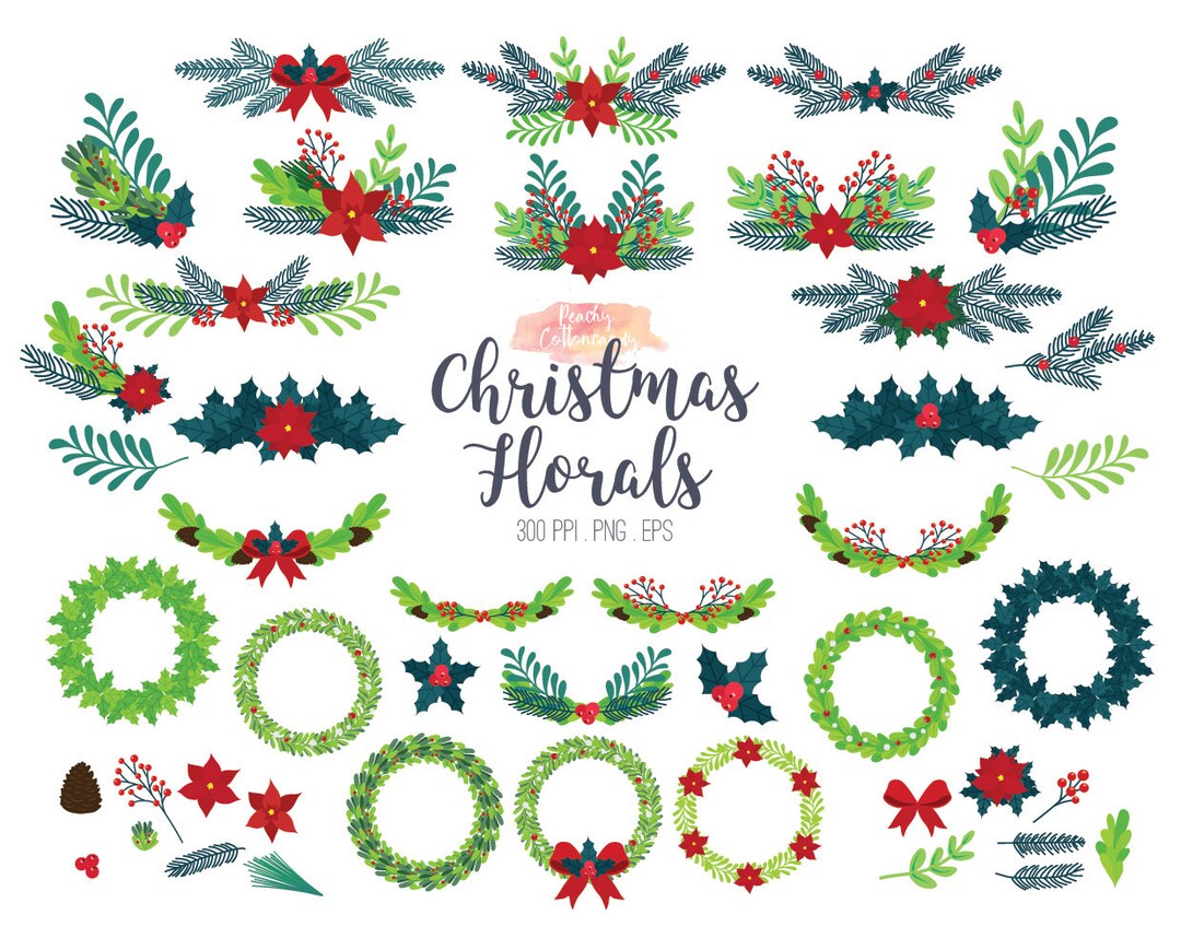 BUY 4 GET 50% OFF Christmas Floral Clipart - Holiday Floral Clipart ...