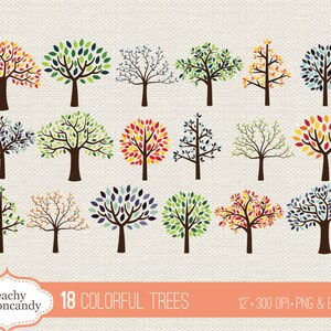 Colorful Trees Clipart: Summer Tree Art (PNG & EPS, 12 Inch) (digital ...