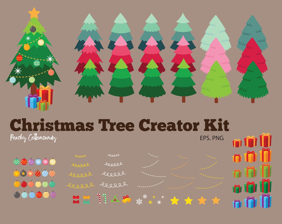 BUY 4 GET 50% OFF Create Your Own Christmas Tree Clipart - Christmas ...