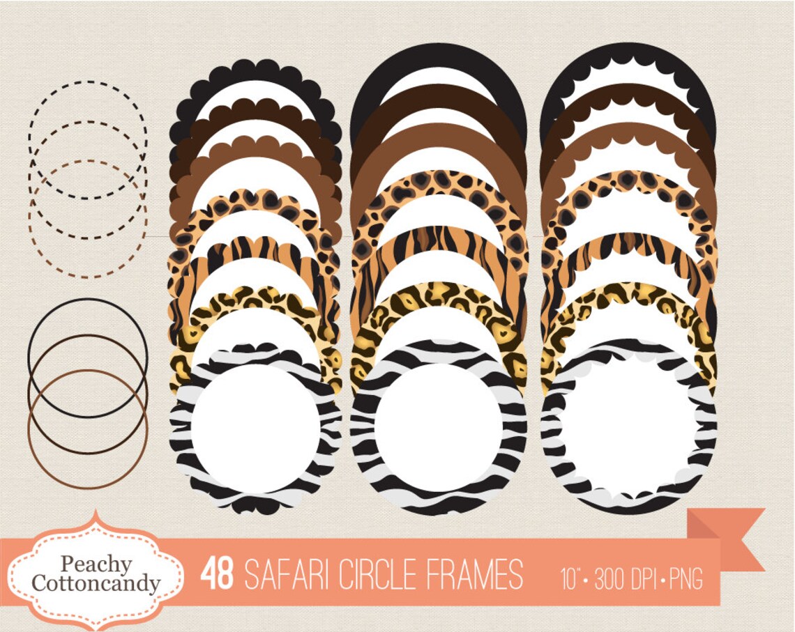 BUY 4 GET 50% OFF 48 Safari Circle Frames Clip Art Scalloped - Etsy