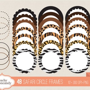 BUY 4 GET 50% OFF 48 Safari Circle Frames Clip Art Scalloped Circle ...