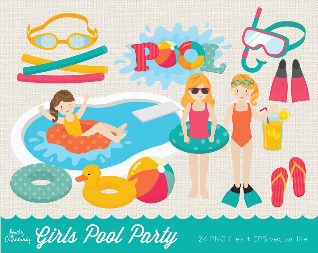 BUY 4 GET 50% OFF Girls Pool Party Clipart - Girl Pool Party Clip Art ...
