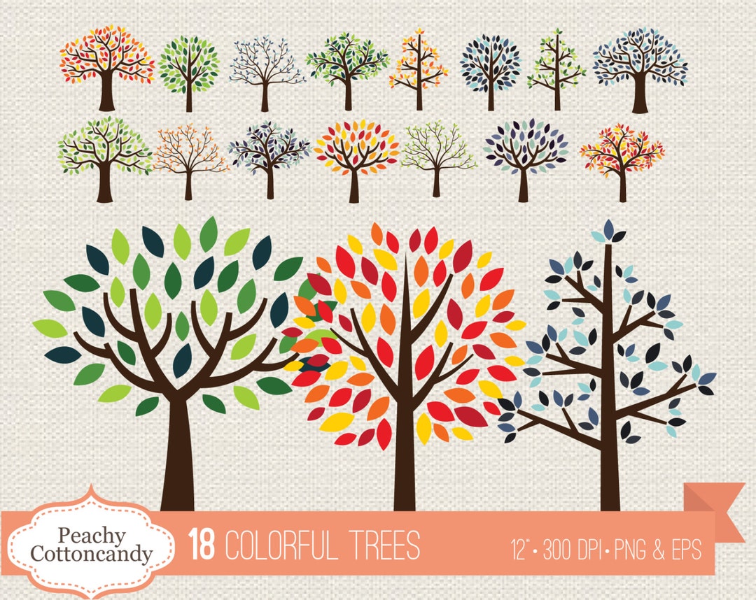 Colorful Trees Clipart: Summer Tree Art (PNG & EPS, 12 Inch) (digital ...