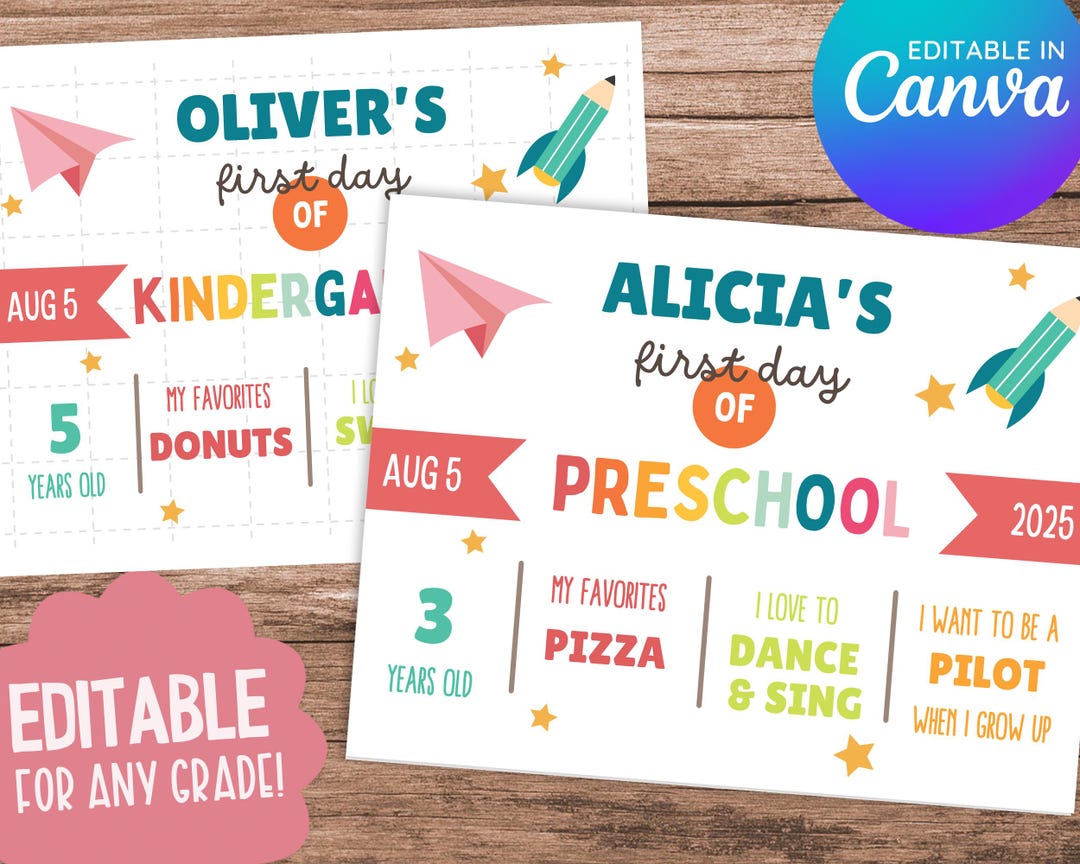 Editable First Day of School Sign: Canva Template (PDF) - Etsy