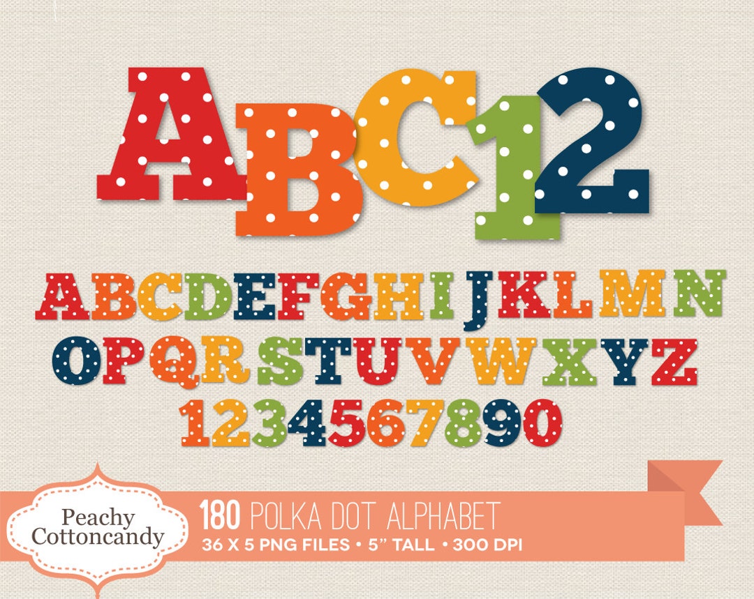 Polka Dot Alphabet Clipart: 180 Colorful PNG Files (digital Download ...
